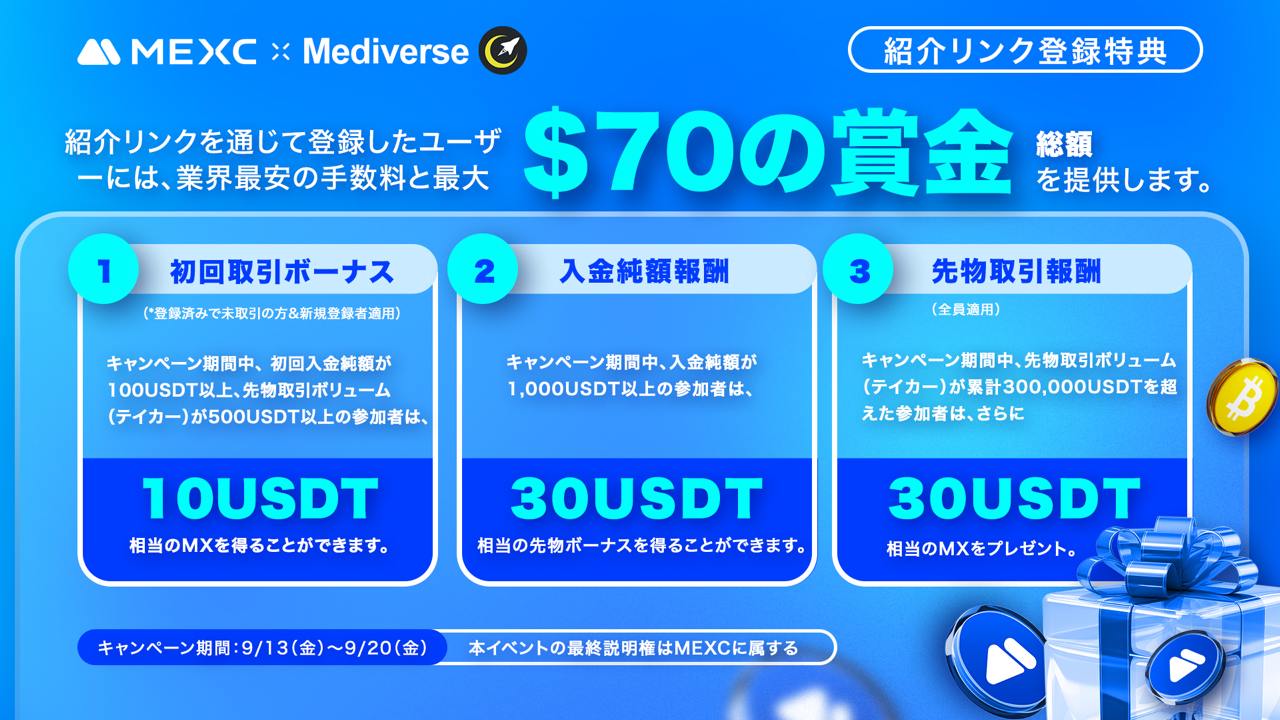 MEXCのキャンペーン総まとめ┃口座開設ボーナス・体験金も紹介 – Mediverse｜暗号資産（仮想通貨）の専門メディア